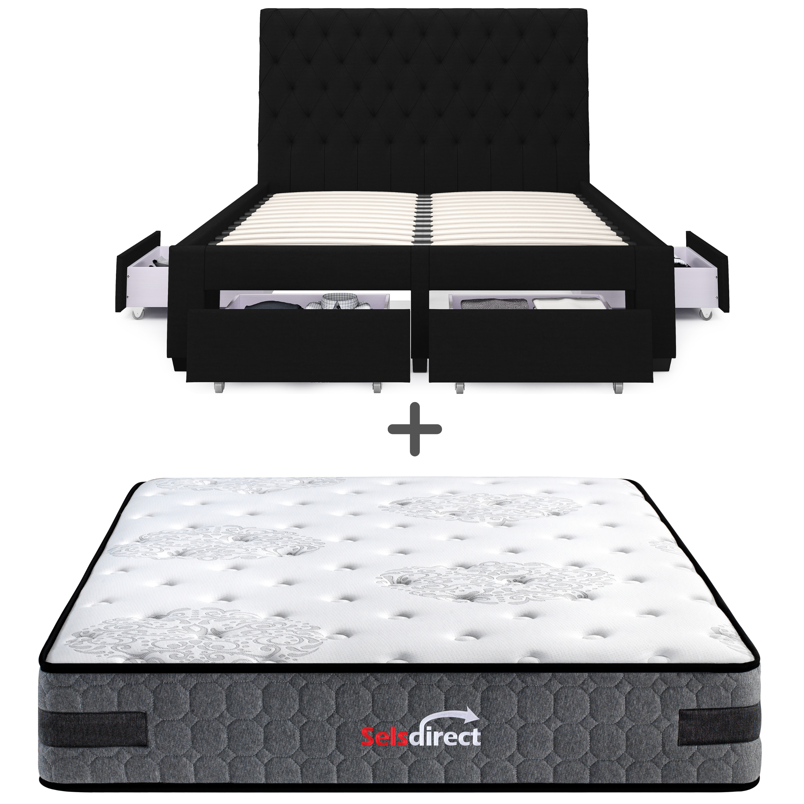 Buy Zest 4 Drawer Storage Bed Frame (Black Fabric) and Windsor Latex ...